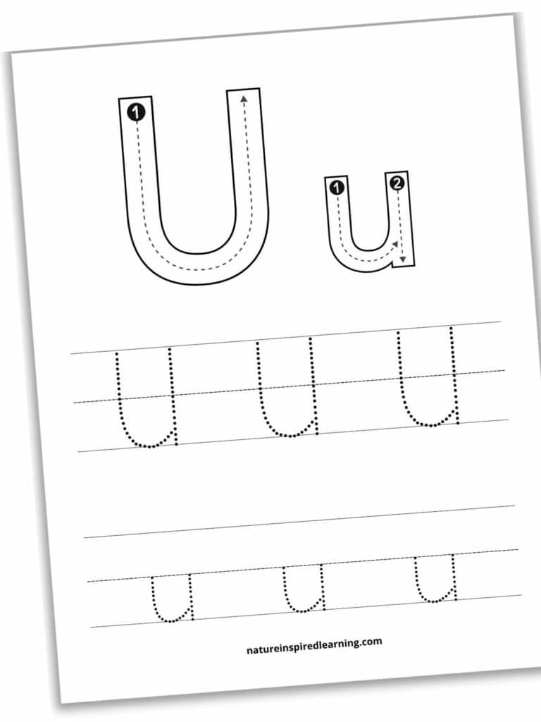 Letter U Tracing Worksheets - Nature Inspired Learning