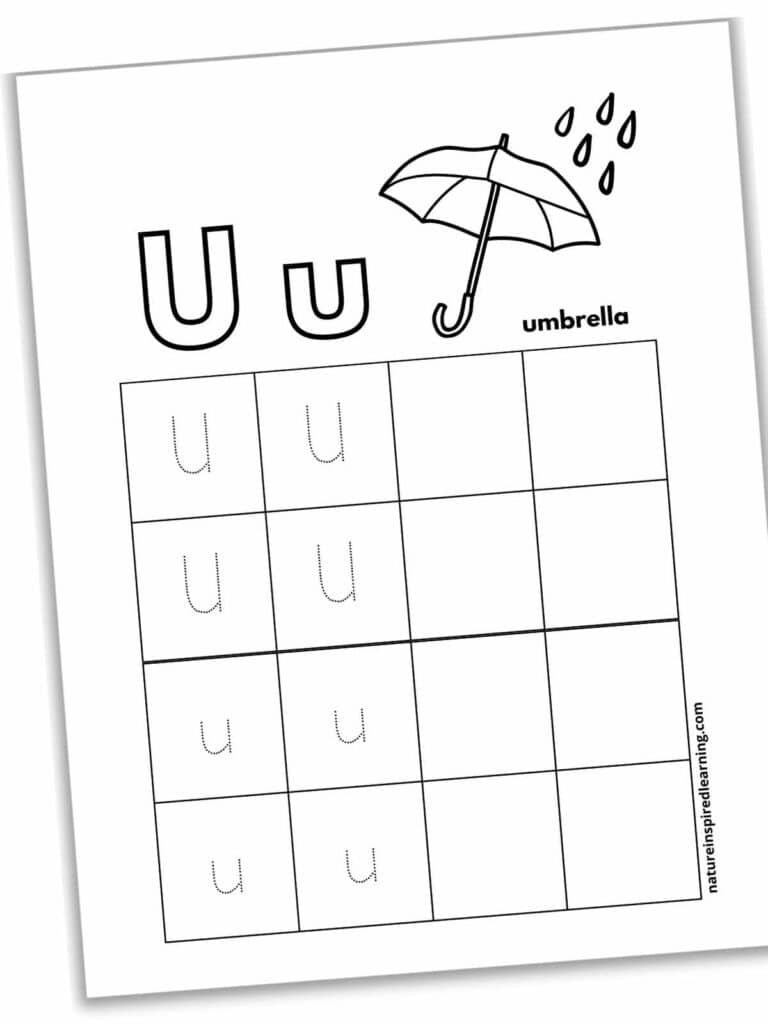 Letter U Tracing Worksheets - Nature Inspired Learning