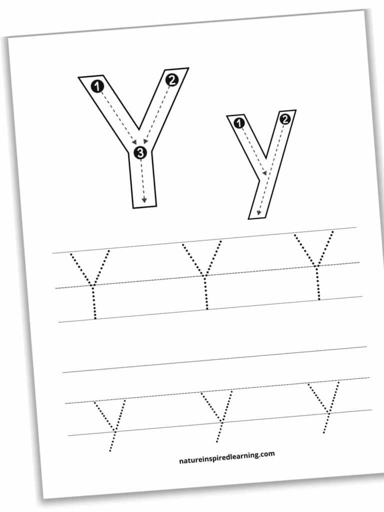 Letter Y Tracing Worksheets - Nature Inspired Learning