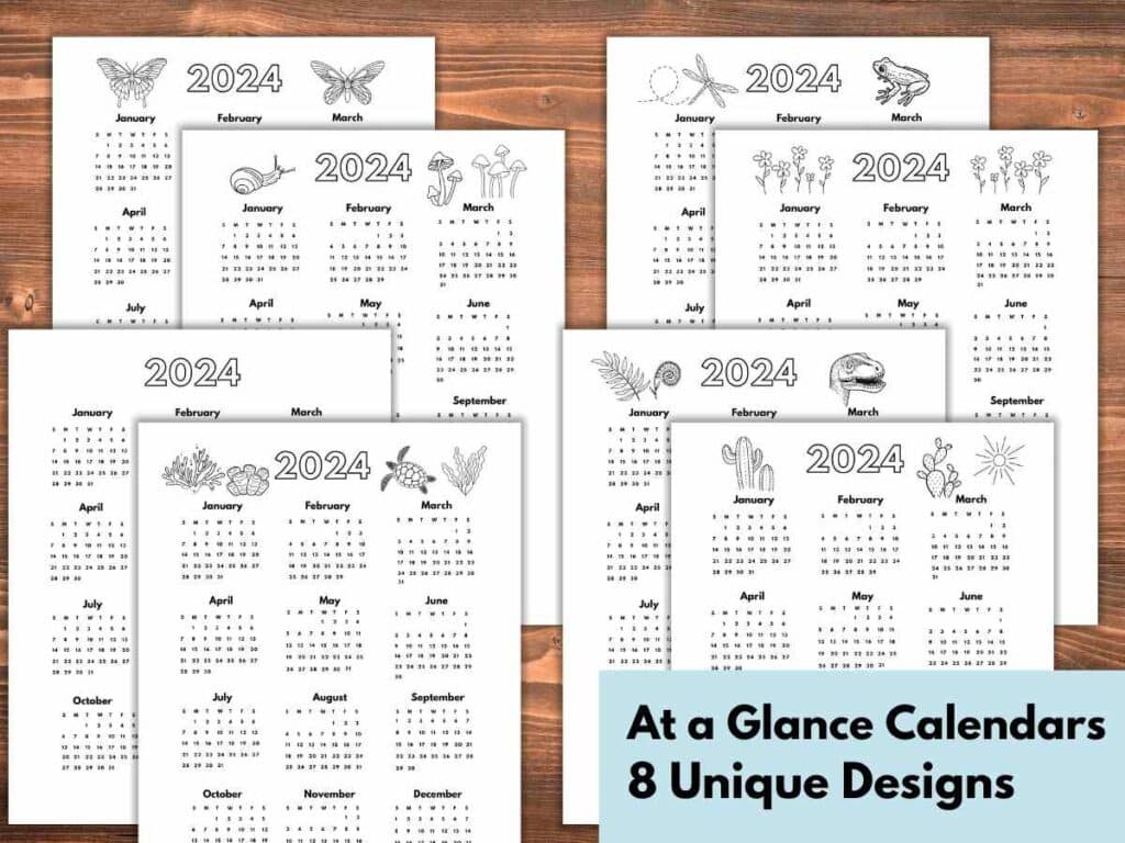 2024 At a Glance One Page Calendars - Nature Inspired Learning